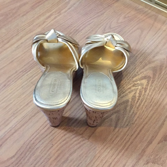 Coach | Shoes | Coach Karen Gold Open Tor Cork Heels | Poshmark